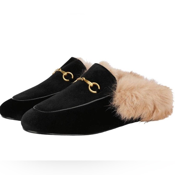 ARQA | Shoes | New Velvet Fur Lined Mules Women Leather Loafers Pointed ...